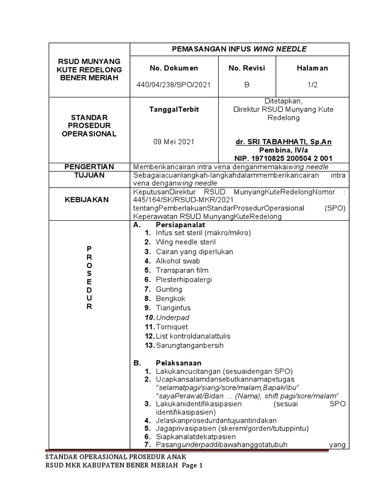 Sop Pemasangan Infus Wing Needle | PDF