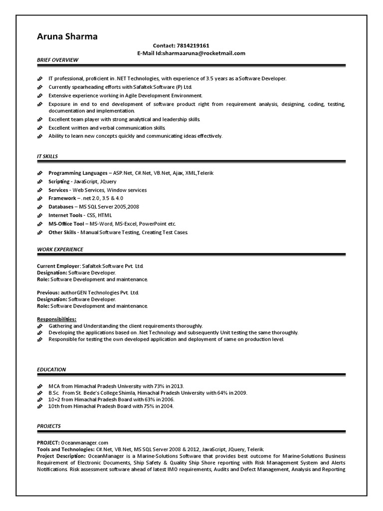 Aruna Sharma's Resume - .NET Developer with 3.5+ Years Experience | PDF ...