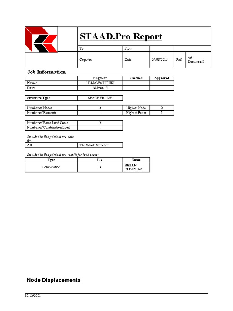 STAAD - Pro Report: Job Information | PDF | Beam (Structure) | Building ...
