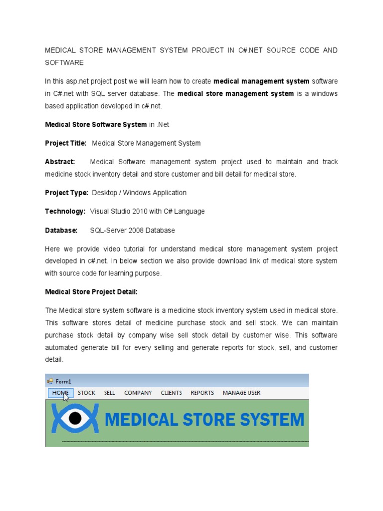 Medical Store Management System Project | PDF | Databases | Software