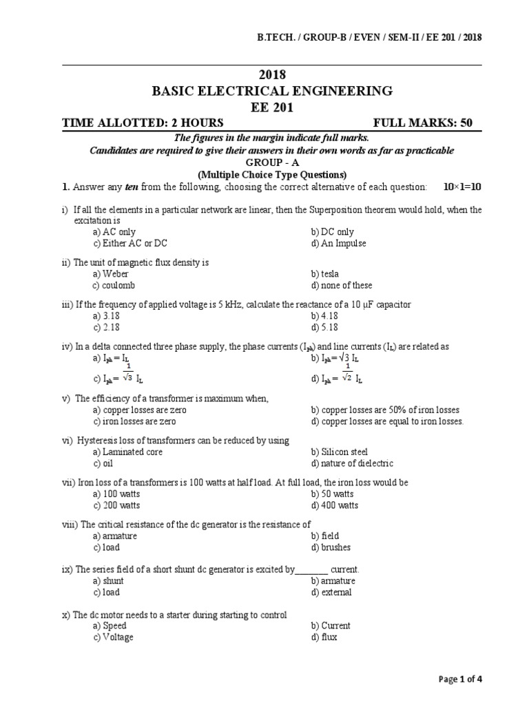 Ee 201 - Basic Electrical Engineering | PDF | Electric Motor | Transformer