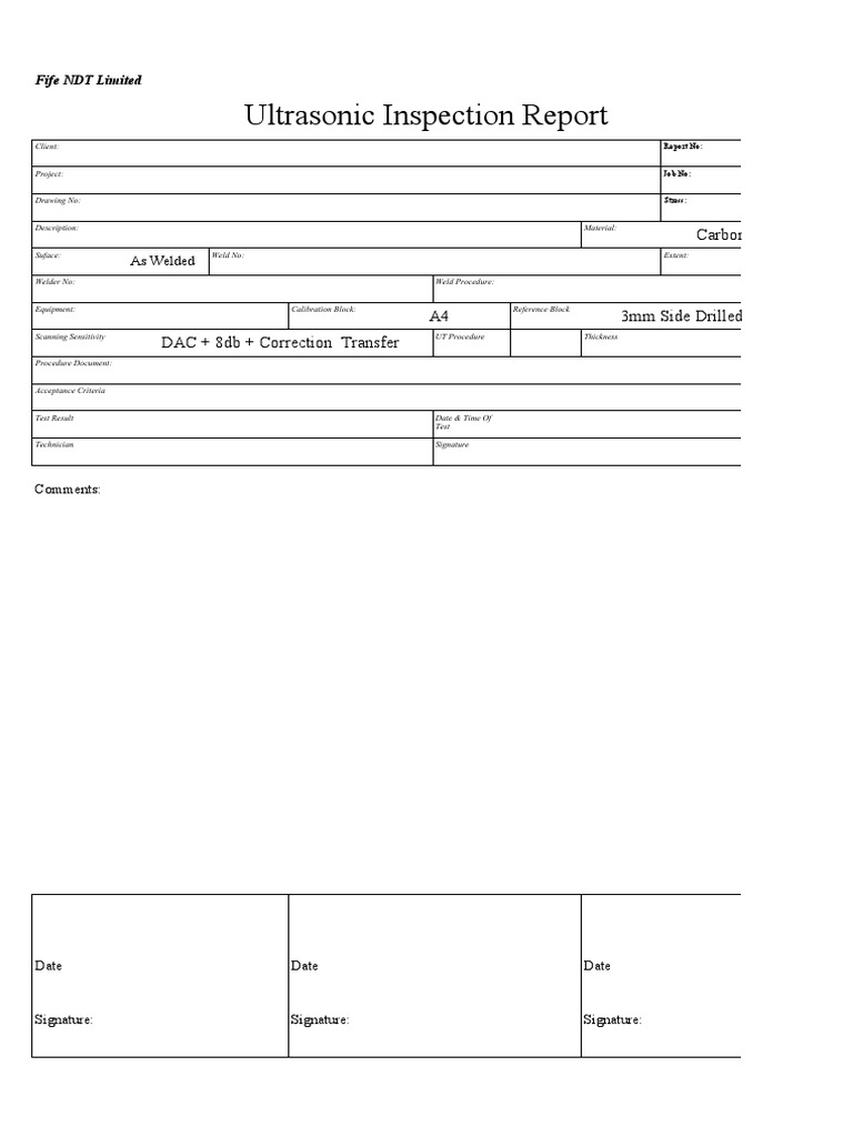 Ultrasonic Inspection Report for Carbon Steel | PDF