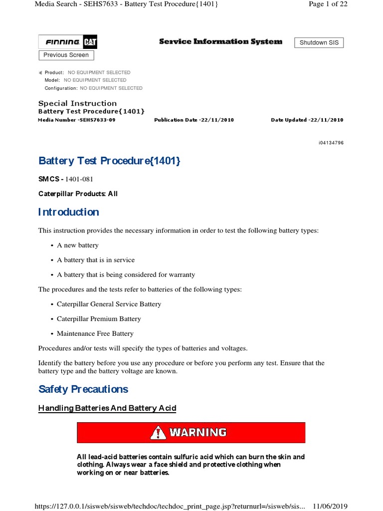 CAT Battery Test Procedure | PDF | Rechargeable Battery | Battery Charger