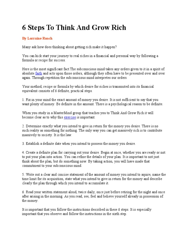 6 Steps To Think and Grow Rich | PDF | Cognition | Philosophical Theories