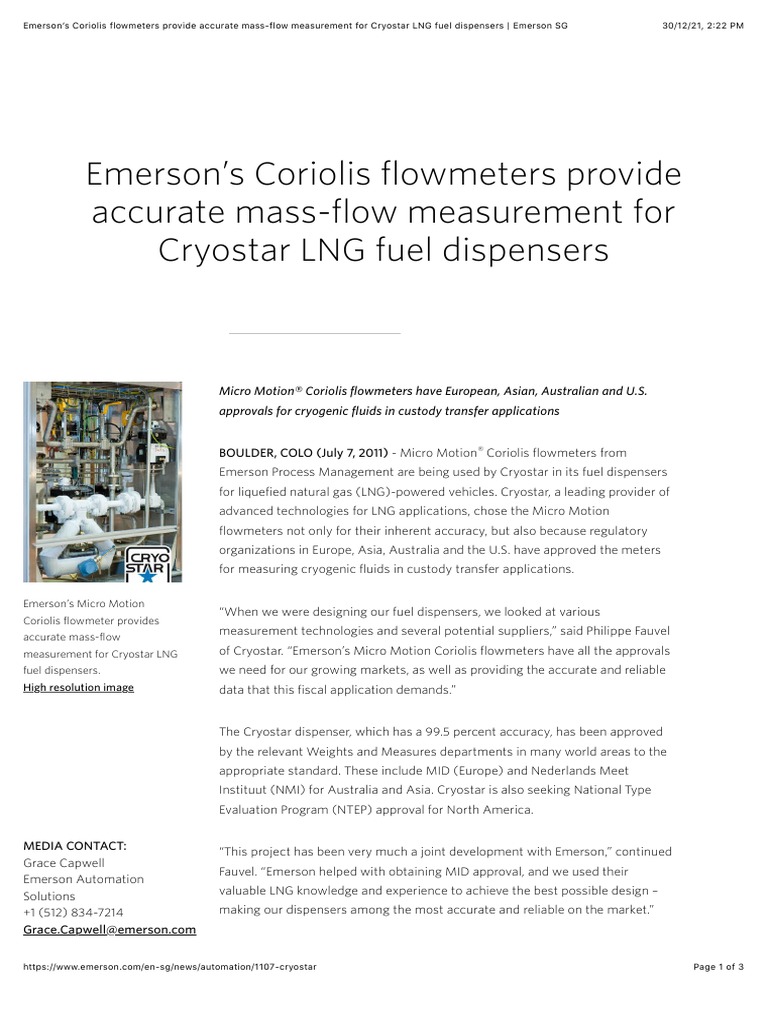 Emerson's Coriolis Flowmeters Provide Accurate Mass-Flow Measurement ...