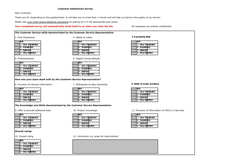 Customer Satisfaction Survey Template in Excel Format | PDF | Business ...