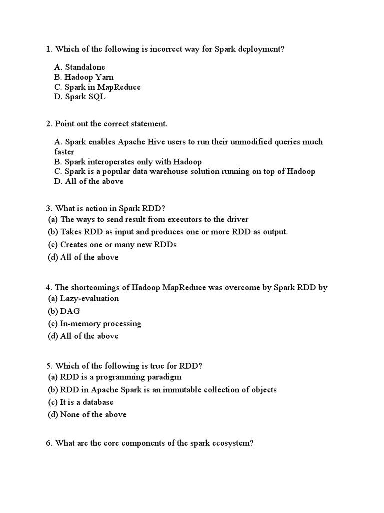 Spark MCQ | PDF | Apache Spark | Apache Hadoop