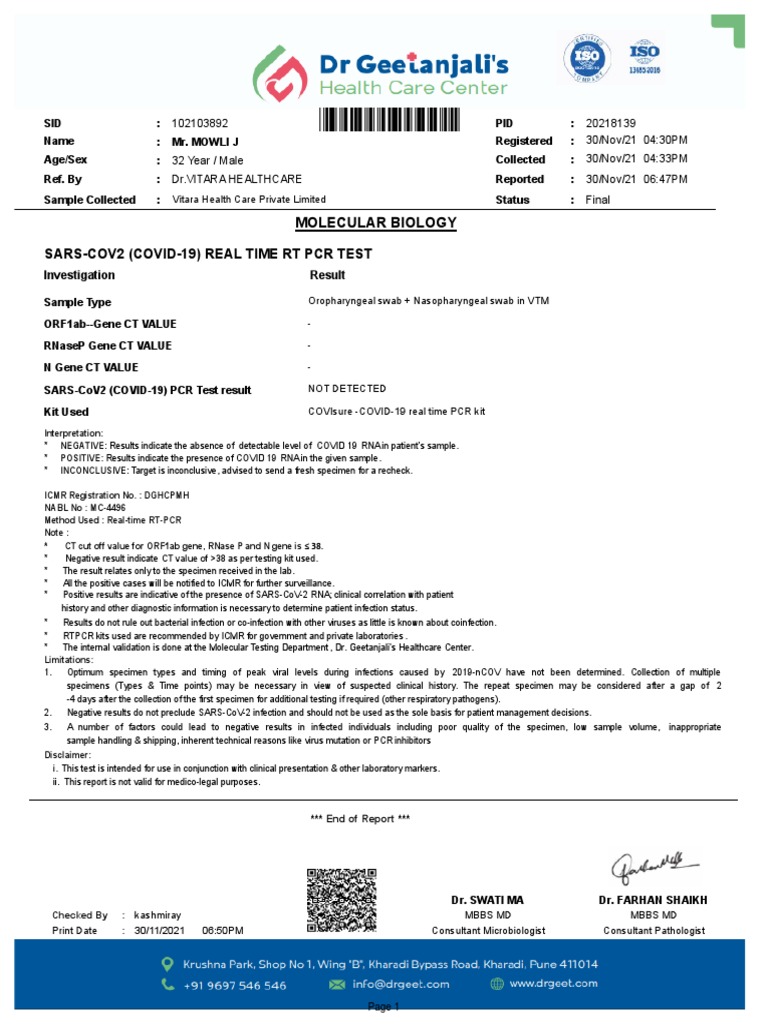 Original RT-PCR Report | PDF | Reverse Transcription Polymerase Chain ...