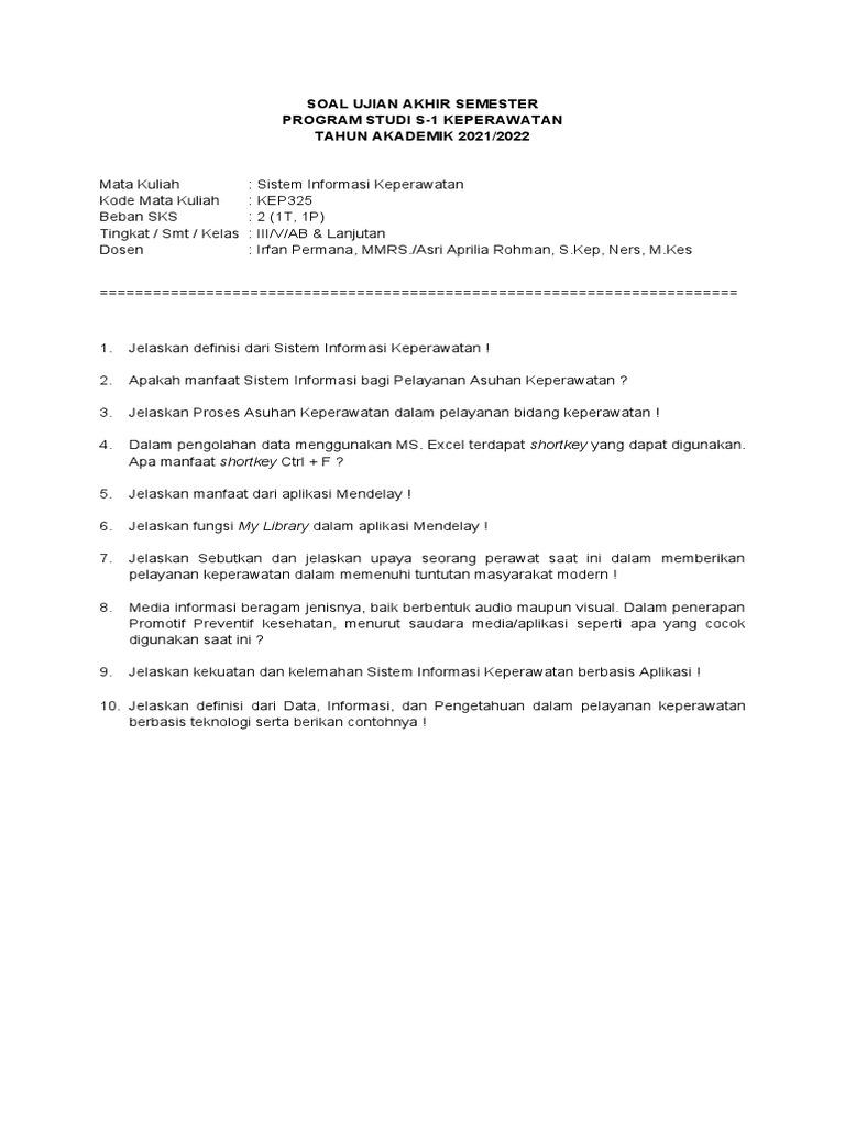 Contoh SOAL UAS SIMKEP TK 3 AB DAN LANJUTAN | PDF | Komputer