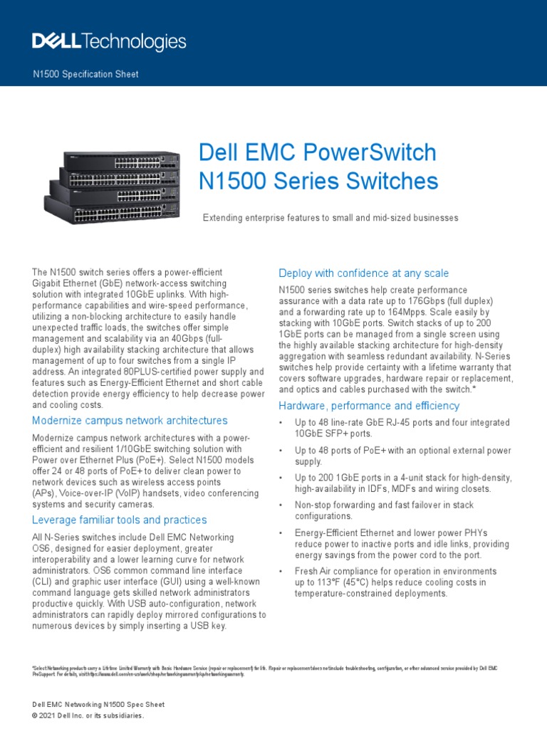 Dell EMC PowerSwitch N1500 | PDF | Network Switch | Computer Network