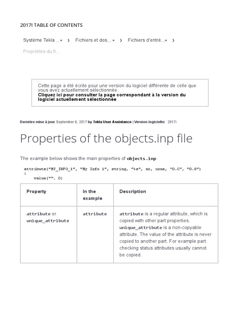 Properties of The Objects - Inp File - Tekla User Assistance | PDF ...