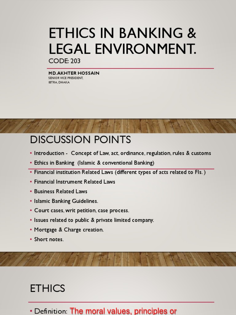 Ethics IN BANKING & Legal Environment | PDF