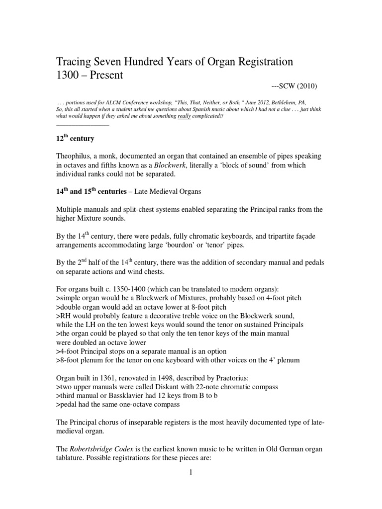 History of Organ Registration (1300-Present) | PDF | Musical ...