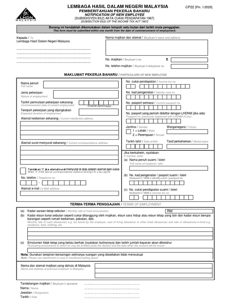 Notification of New Employee: Submission of Employee Particulars and ...