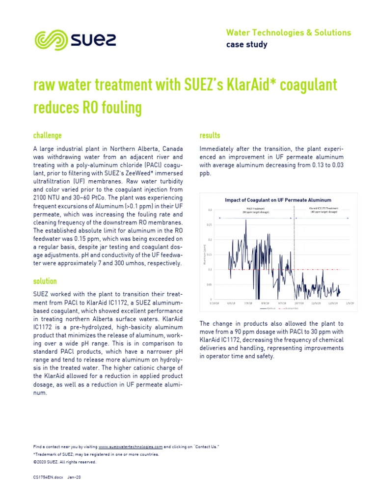 Raw Water Treatment With Suez'S Klaraid Coagulant Reduces Ro Fouling ...