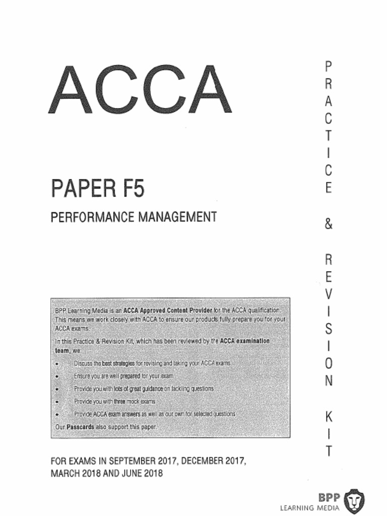 BPP f5 Performance Management 2017 2018 Revision Kit | PDF
