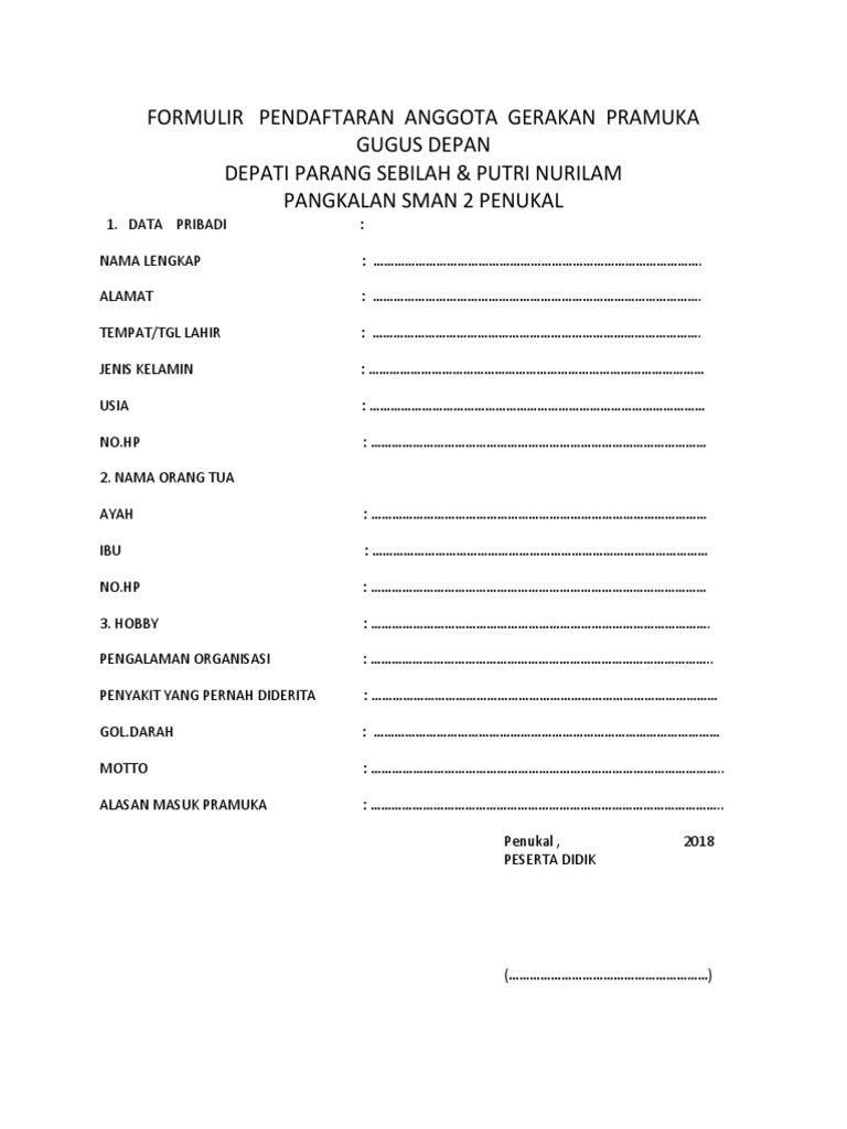 Formulir - Pendaftaran - Anggota - Gerakan - Pramuka Smana | PDF