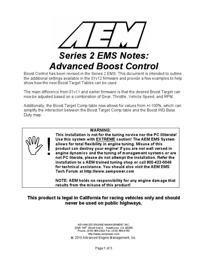 AEM Series 2 EMS Setup Notes - Advanced Boost | PDF | Turbocharger ...