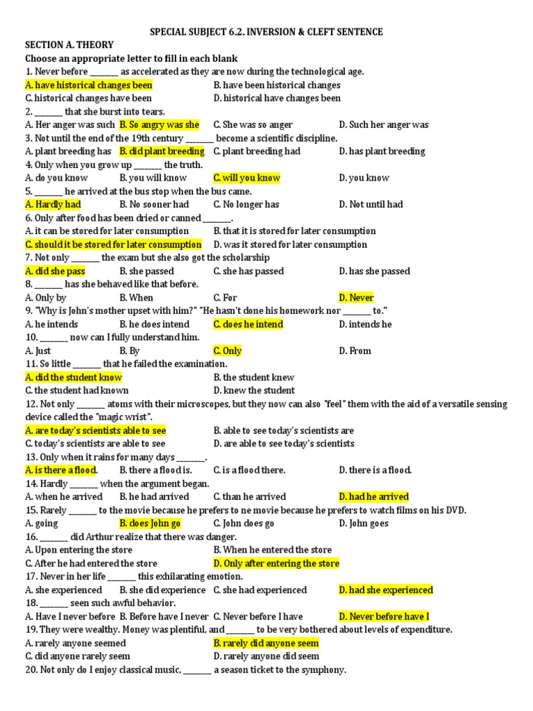 SPECIAL SUBJECT 6.2. Inversion Cleft Sentence | Download Free PDF ...