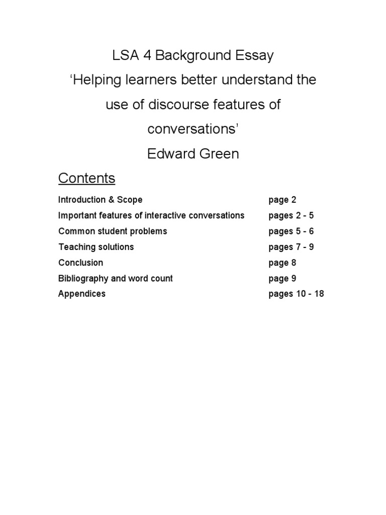 Background Essay | PDF | Conversation | English Language