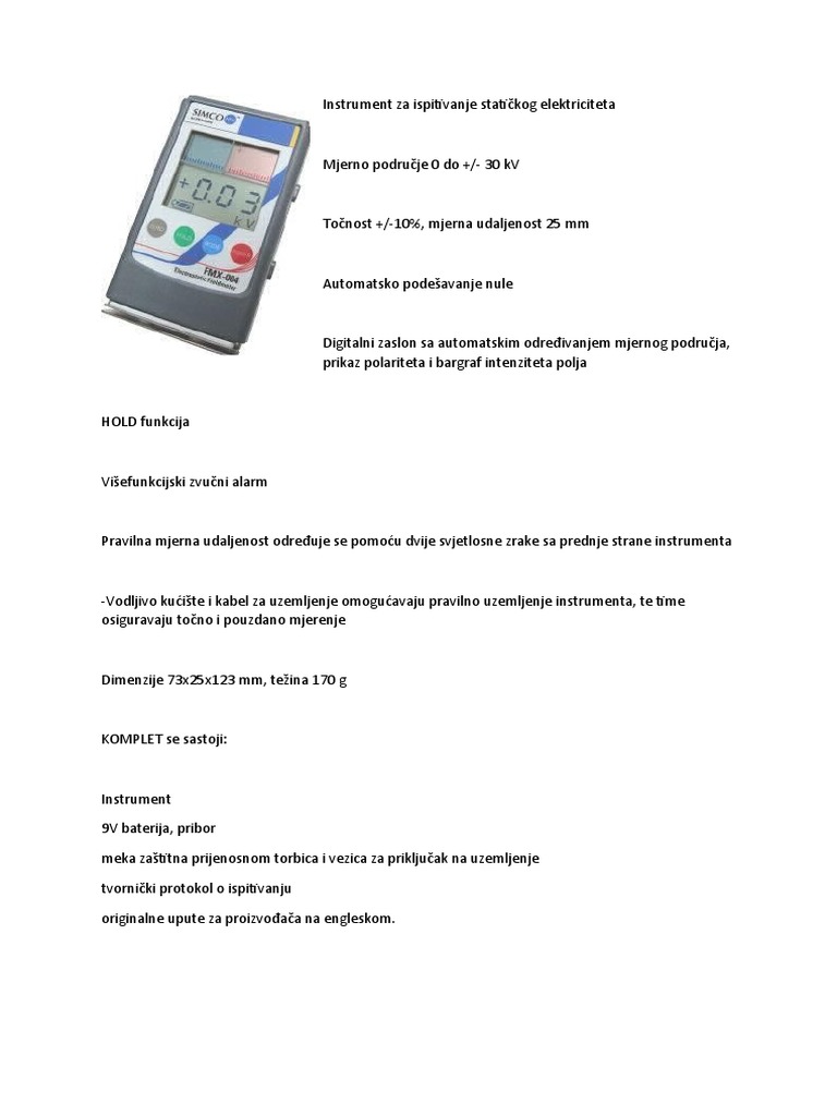 Instrument Za Ispitivanje Statičkog Elektriciteta | PDF