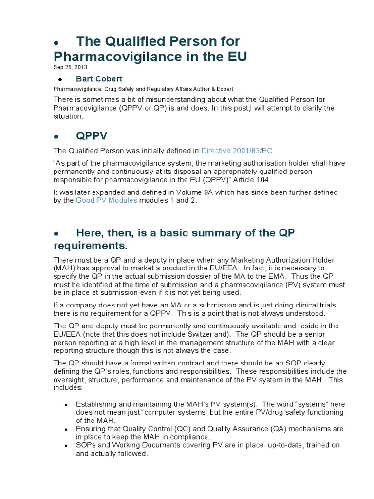 The Qualified Person For Pharmacovigilance in The EU | PDF ...
