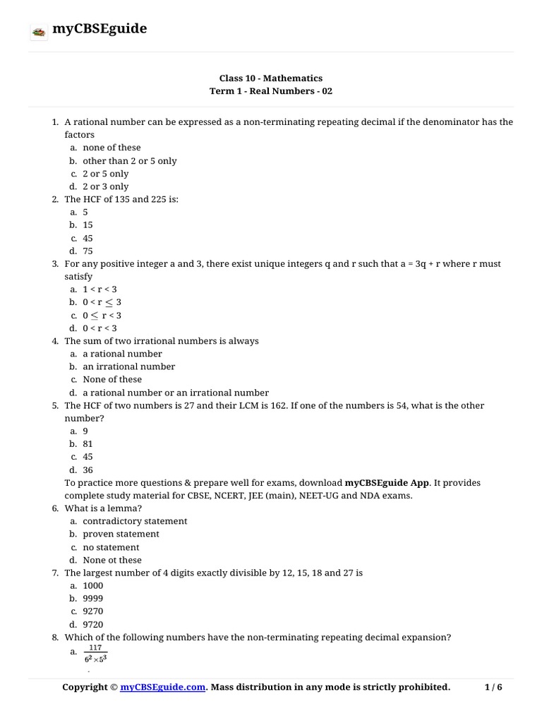 10 - Maths - Test - CBSC | PDF | Numbers | Equations