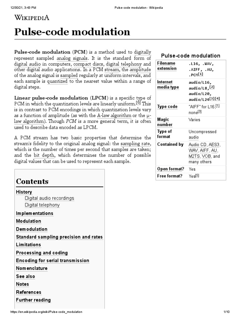 Pulse-Code Modulation - Wikipedia | PDF | Digital Audio | Sampling (Signal Processing)