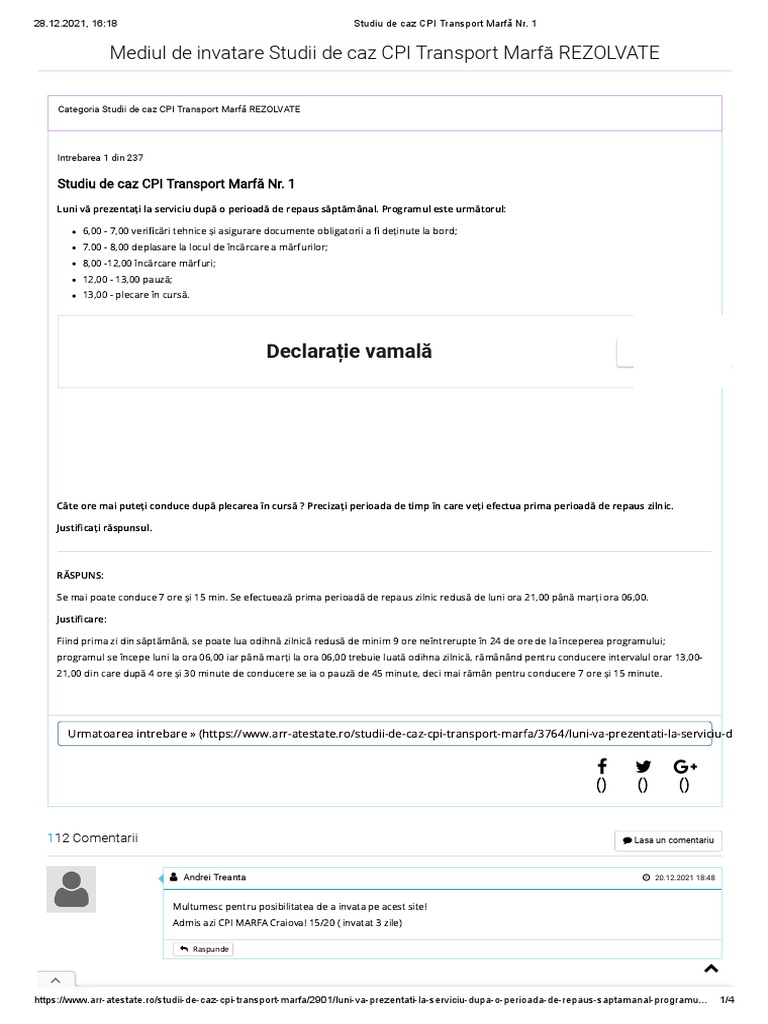 Studiu de Caz CPI Transport Marfă Nr. 1 | PDF