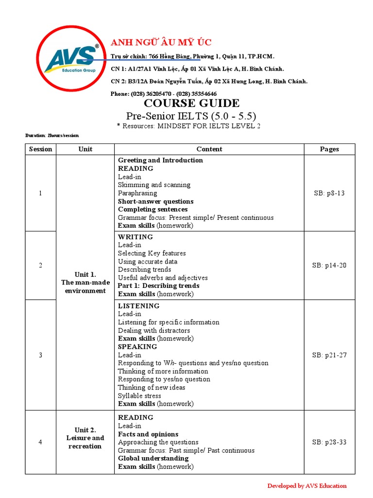 IELTS Course Guide: Pre-Senior Level | PDF | Test (Assessment) | Verb