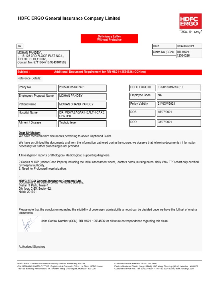 Deficiency Letter Without Prejudice: Dear Sir/Madam | PDF | Health Care ...