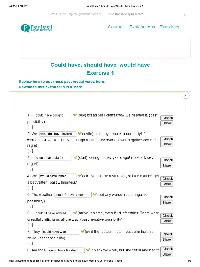 Could Have Should Have Would Have Exercise 1 | PDF | Linguistic ...