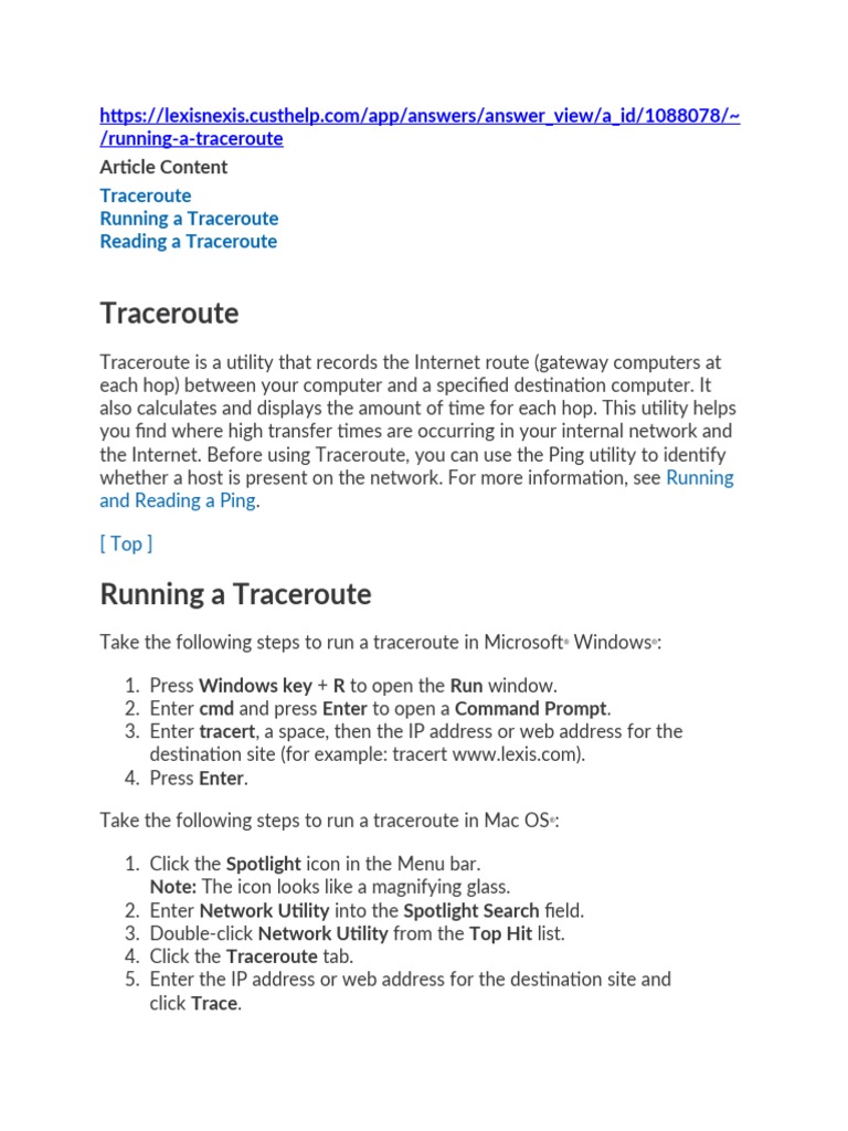 Trace Route | PDF | System Software | Internet Standards