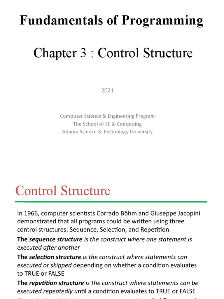 Fundamentals of Programming: Chapter 3: Control Structure | PDF | Control Flow | Computing