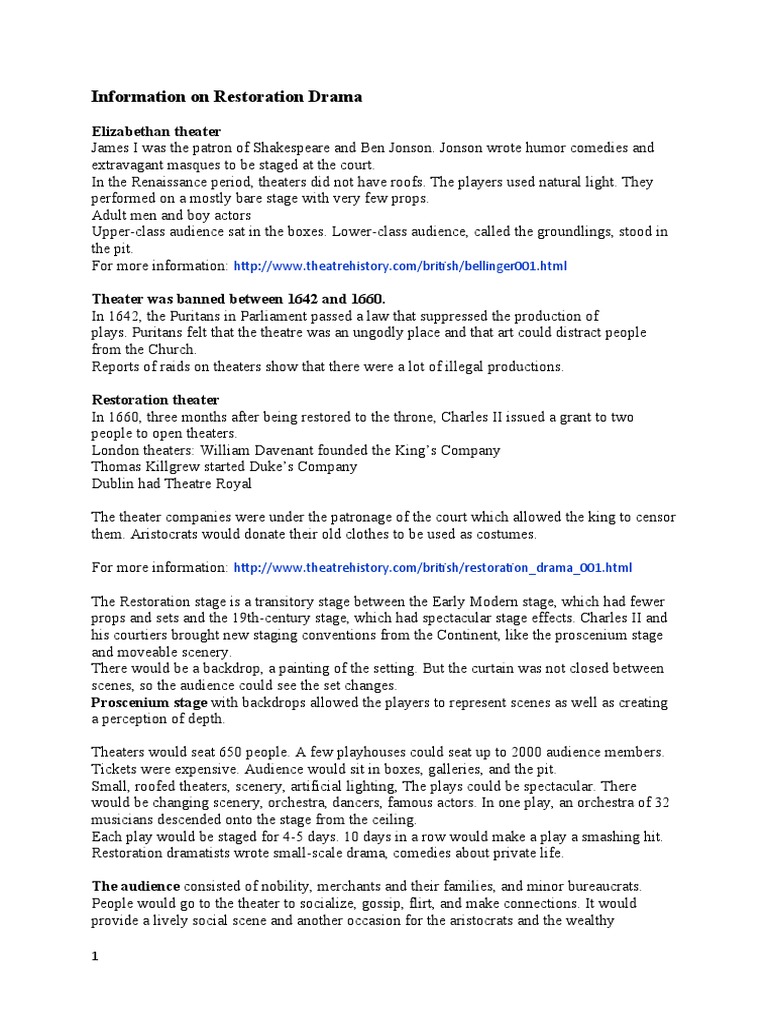 Restoration Drama Introduction | PDF | Marriage | Puritans