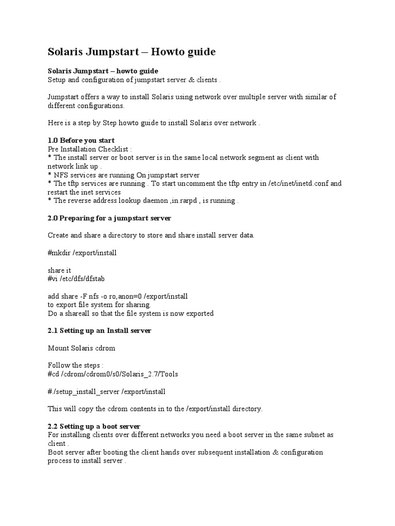 Solaris Jumpstart - Howto Guide | PDF | Booting | File System