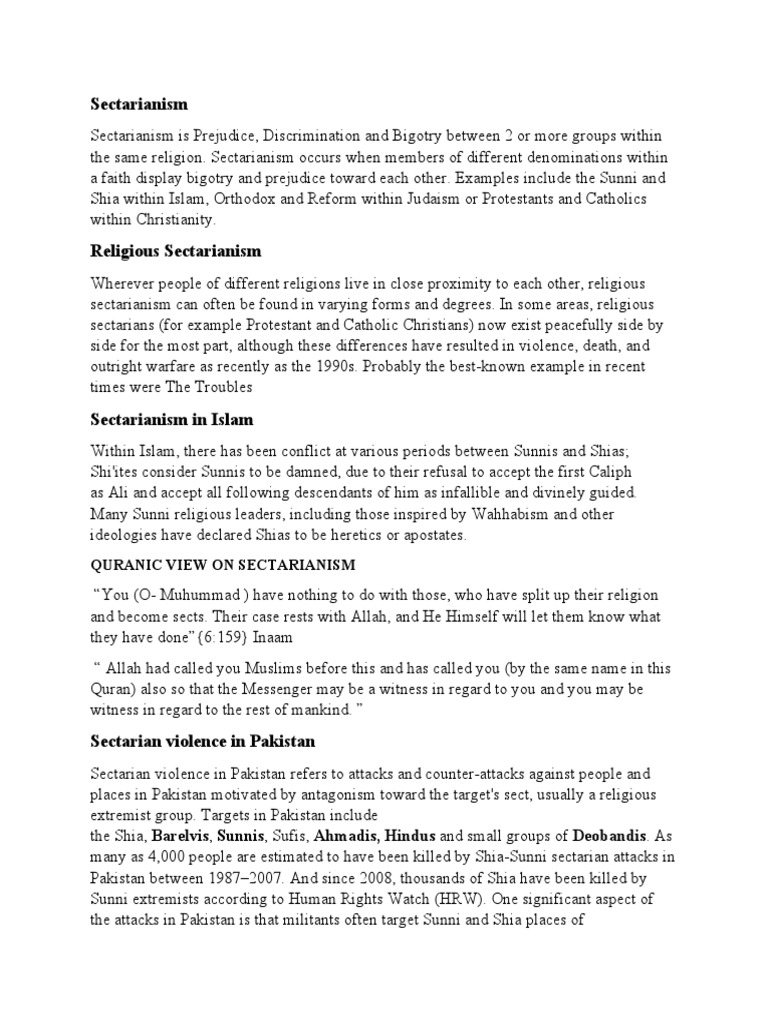 Sectarianism: Quranic View On Sectarianism | PDF | Sectarianism | Shia ...