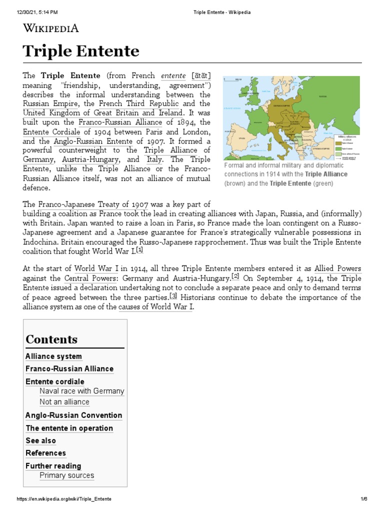 Triple Entente - Wikipedia | PDF | International Relations | World War I