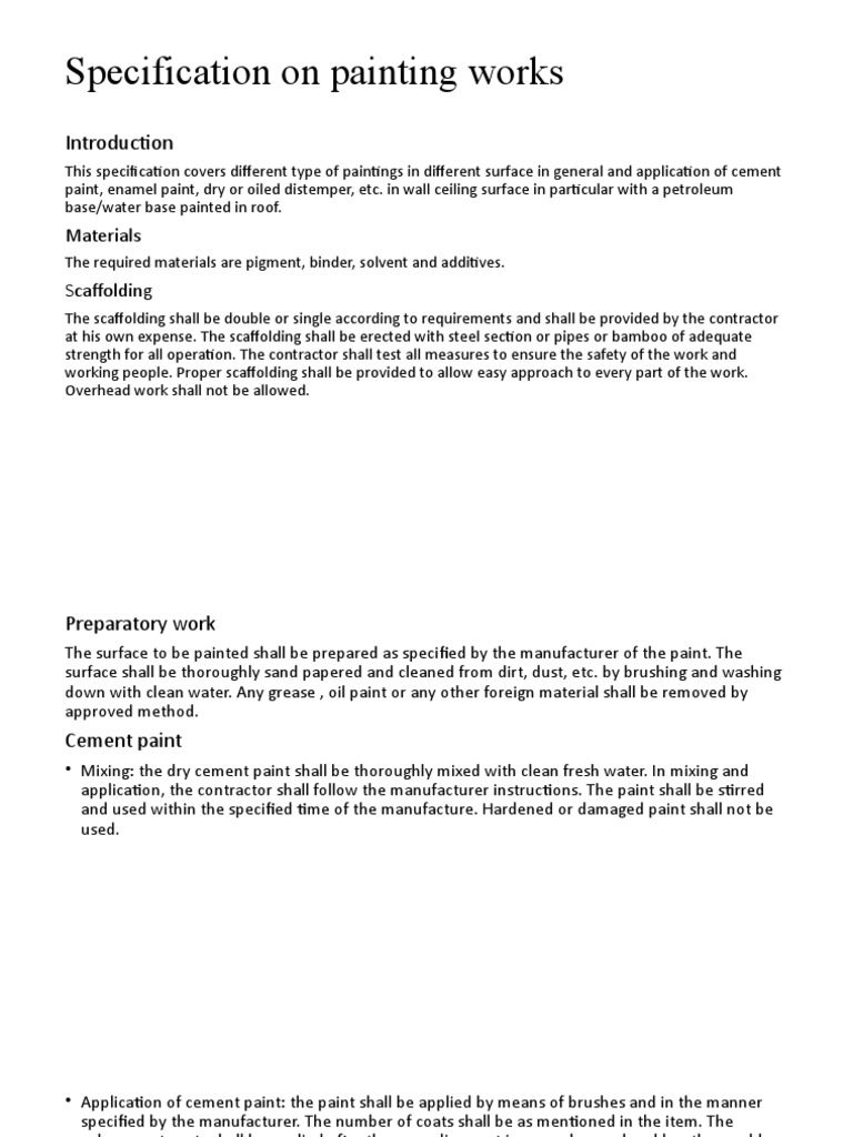 Specification On Painting Works: Materials Scaffolding | PDF | Paint ...