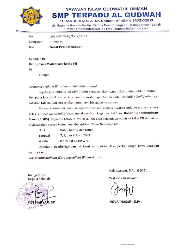 Surat Pemberitahuan LDKS | PDF