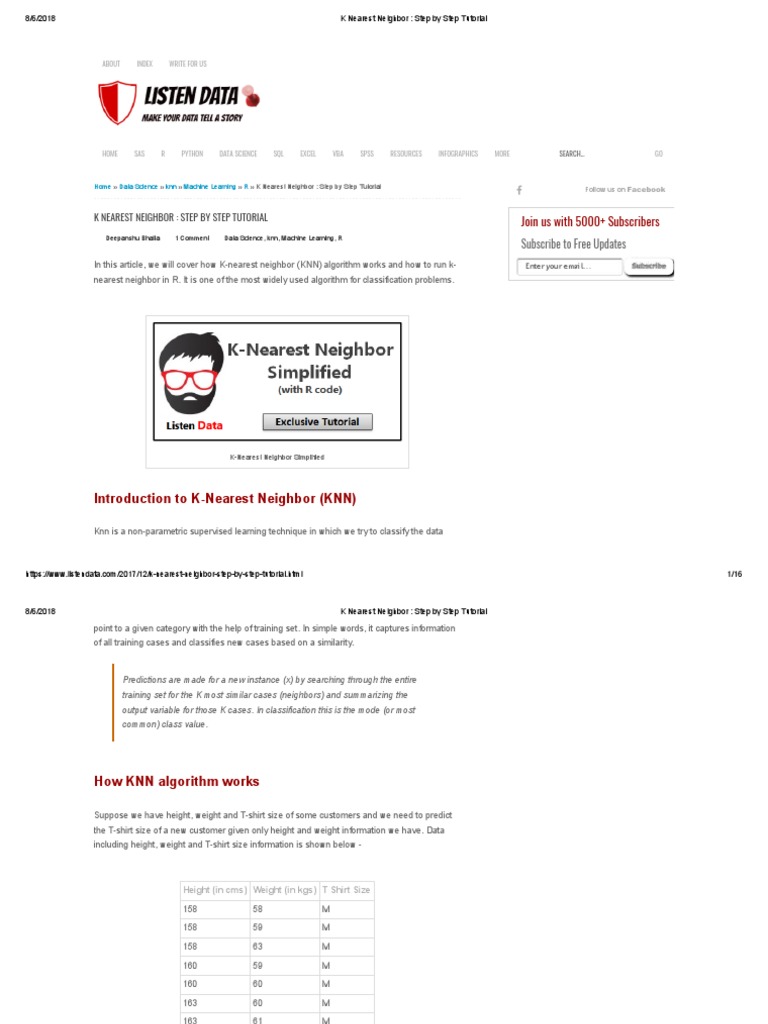 K Nearest Neighbor - Step by Step Tutorial | PDF | Cross Validation ...
