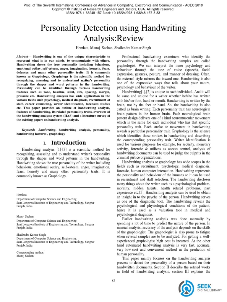 Personality Detection Using Handwriting Analysis:Review | PDF ...