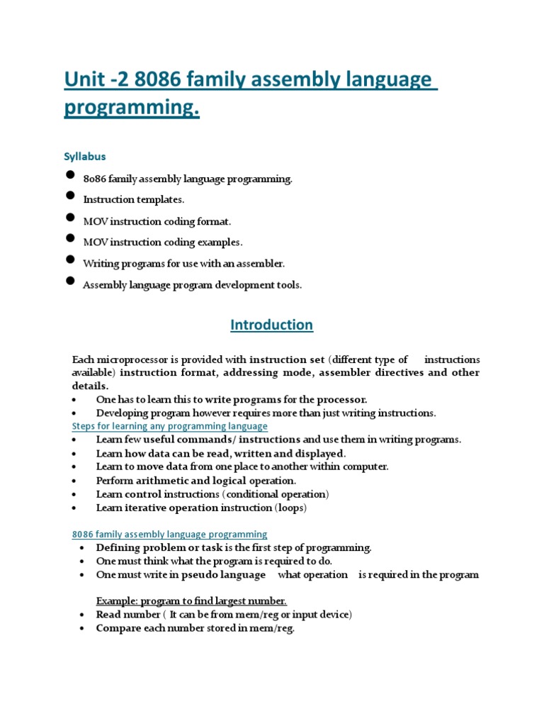 Mp Unit 2 Pdf Assembly Language Computer Program 3246