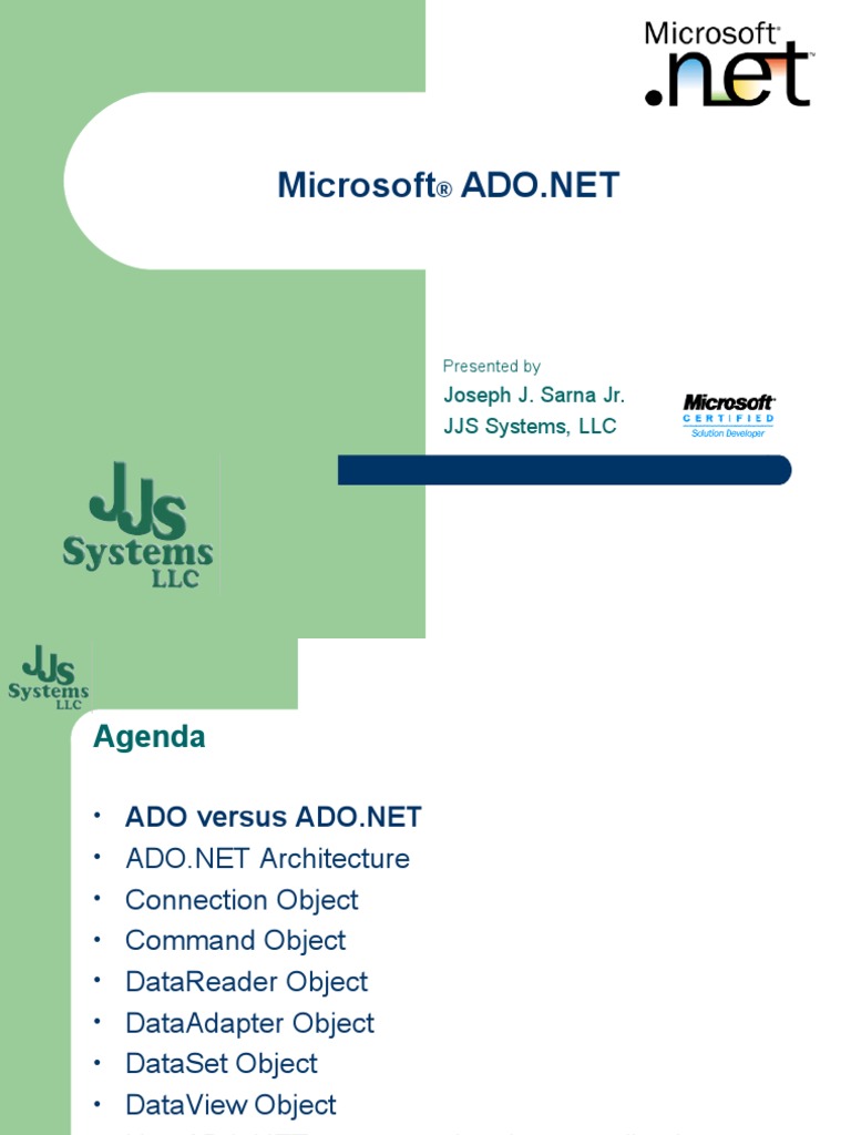 Microsoft: Joseph J. Sarna Jr. JJS Systems, LLC | PDF | Active X Data Objects | Databases