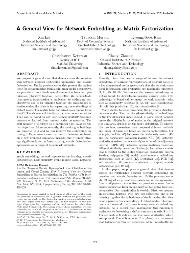 A General View For Network Embedding As Matrix Factorization | PDF | Matrix (Mathematics ...