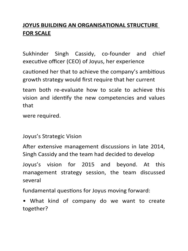 Joyus Building An Organisational Structure For Scale | PDF | Marketing | Organizational Structure