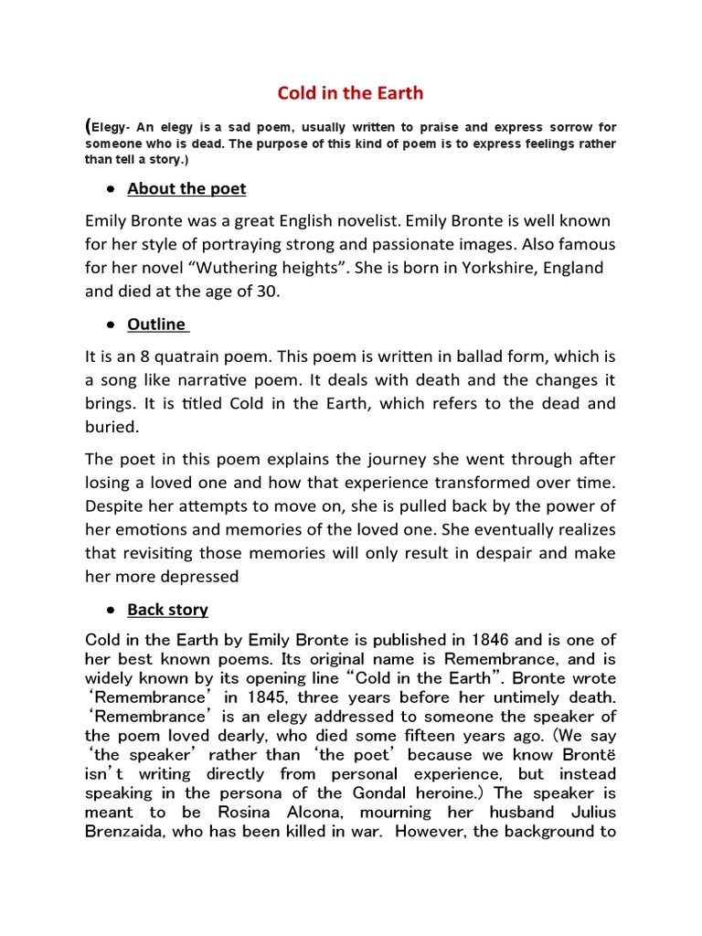 Cold in The Earth | PDF | Emily Brontë | Poetry