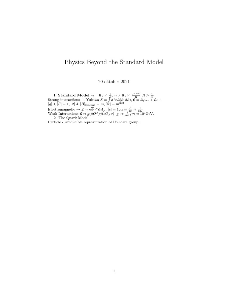 Physics Beyond The Standard Model: 20 Oktober 2021 | PDF | Standard ...