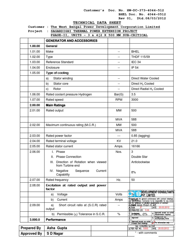 DATA SHEET Generator Sagardighi 01 (HW-DC-373-4044-512rev01) | PDF ...