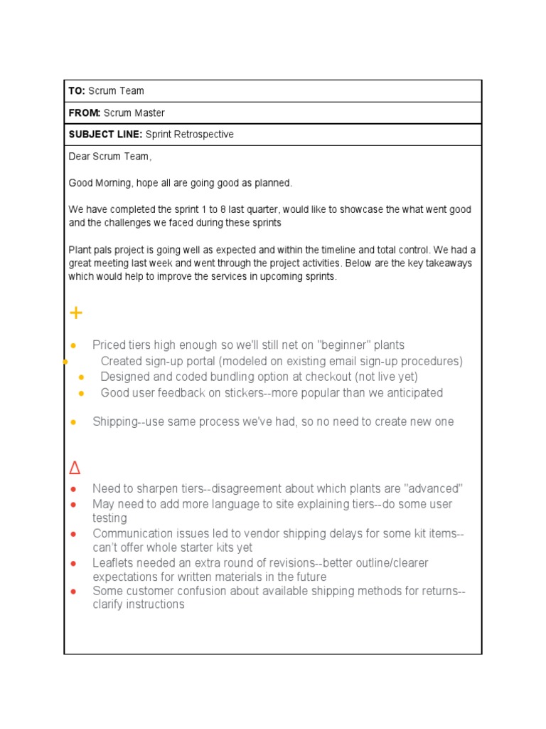 Activity Template - Sprint Retrospective Email | PDF